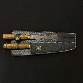 Kit Assador Minuano Brut Forge – Faca 8" + Garfo em Inox 420C com Bainha em Couro Sintético ...